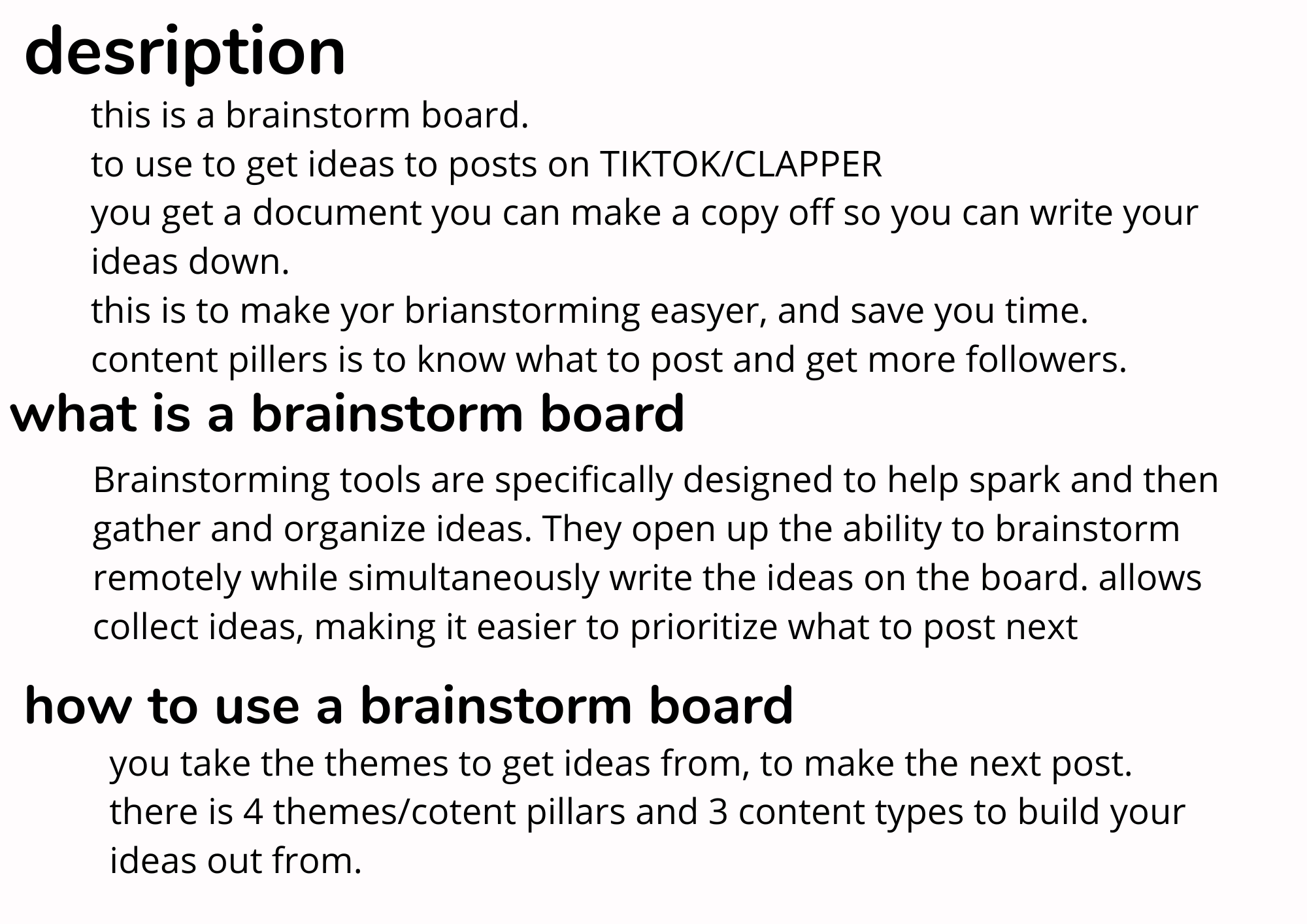 brainstorm board for nsfw content creators on TIKTOK/CLAPPER