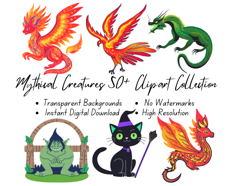 Mythical Creatures 50+ Clipart Collection | High-Resolution Digital ...