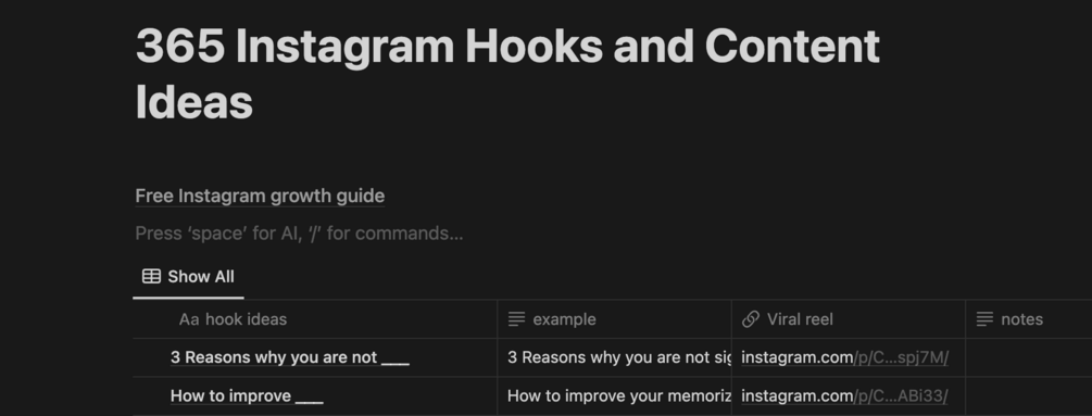 365 Instagram Hooks and Content Ideas