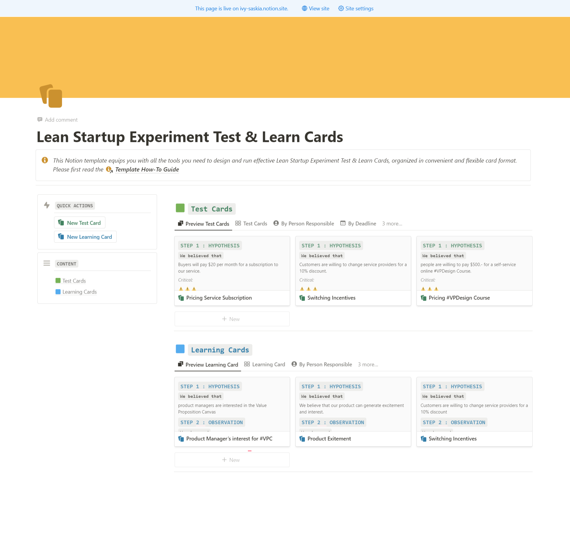 Lean Startup Experiment Test & Learn Cards - Notion Template - Notion ...