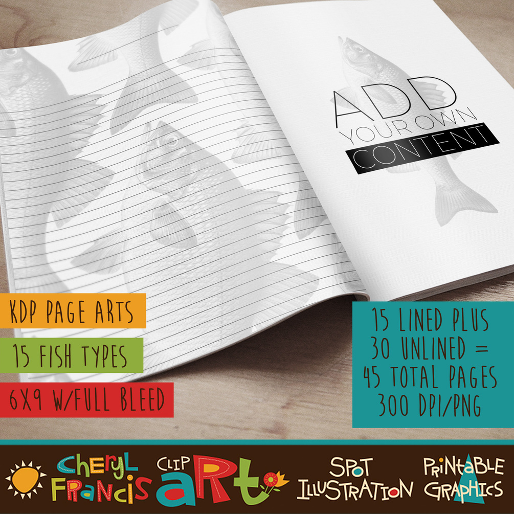 45 Fish Pages KDP 6x9" With and Without Lines/Bleed