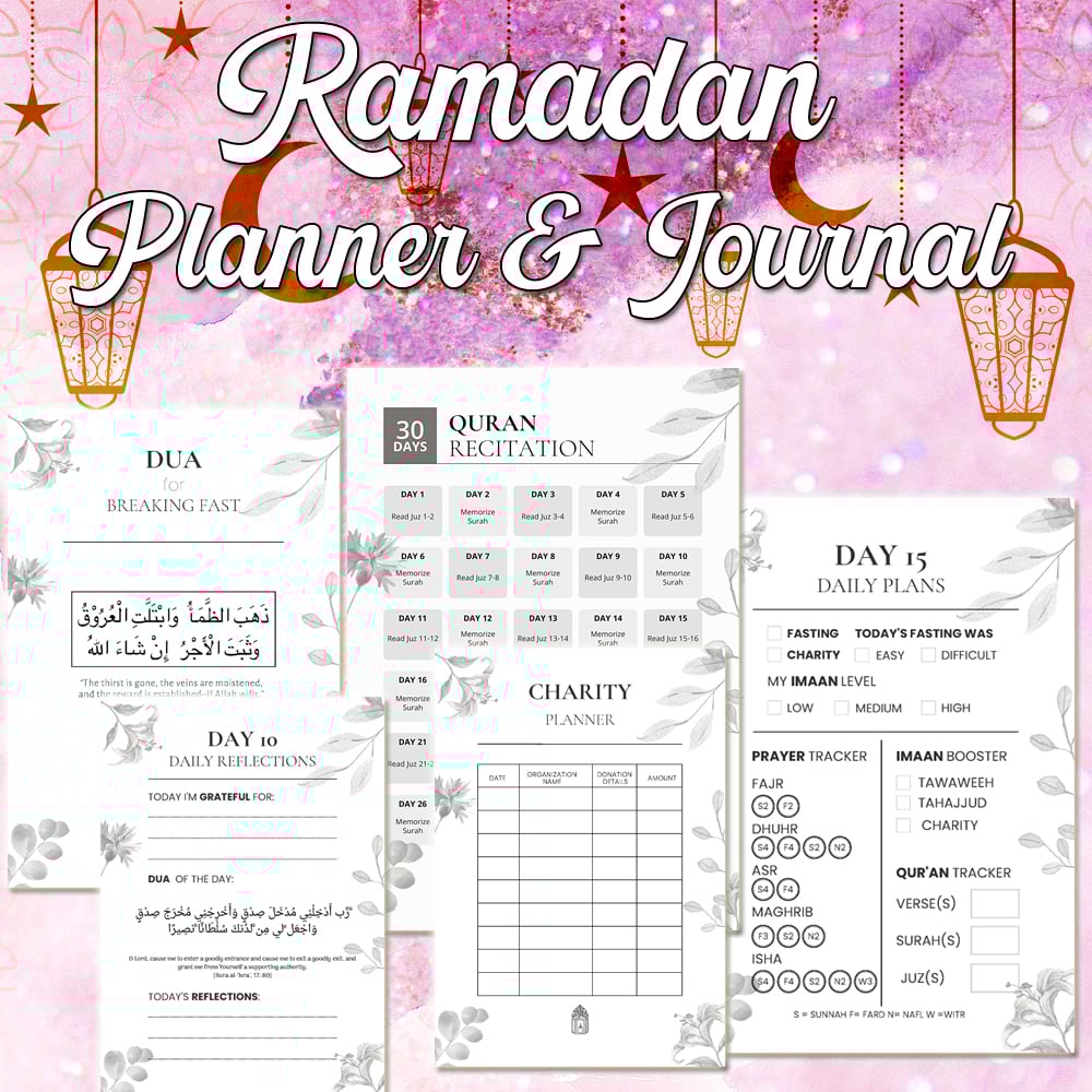 Ramadan Planner and Journal: 30 days of Prayer Tracking, Daily Dua’s ...