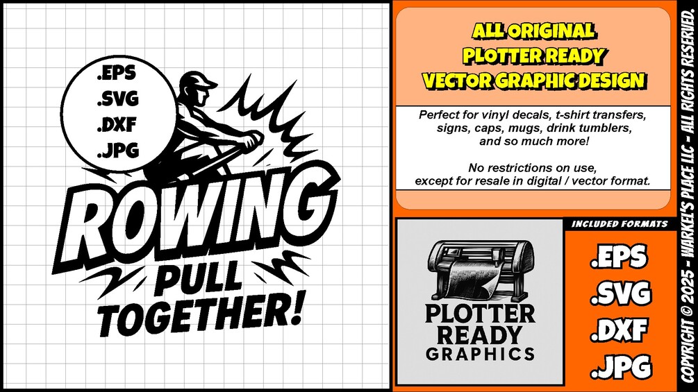 Rowing: Pull Together! Plotter Ready Vector Artwork