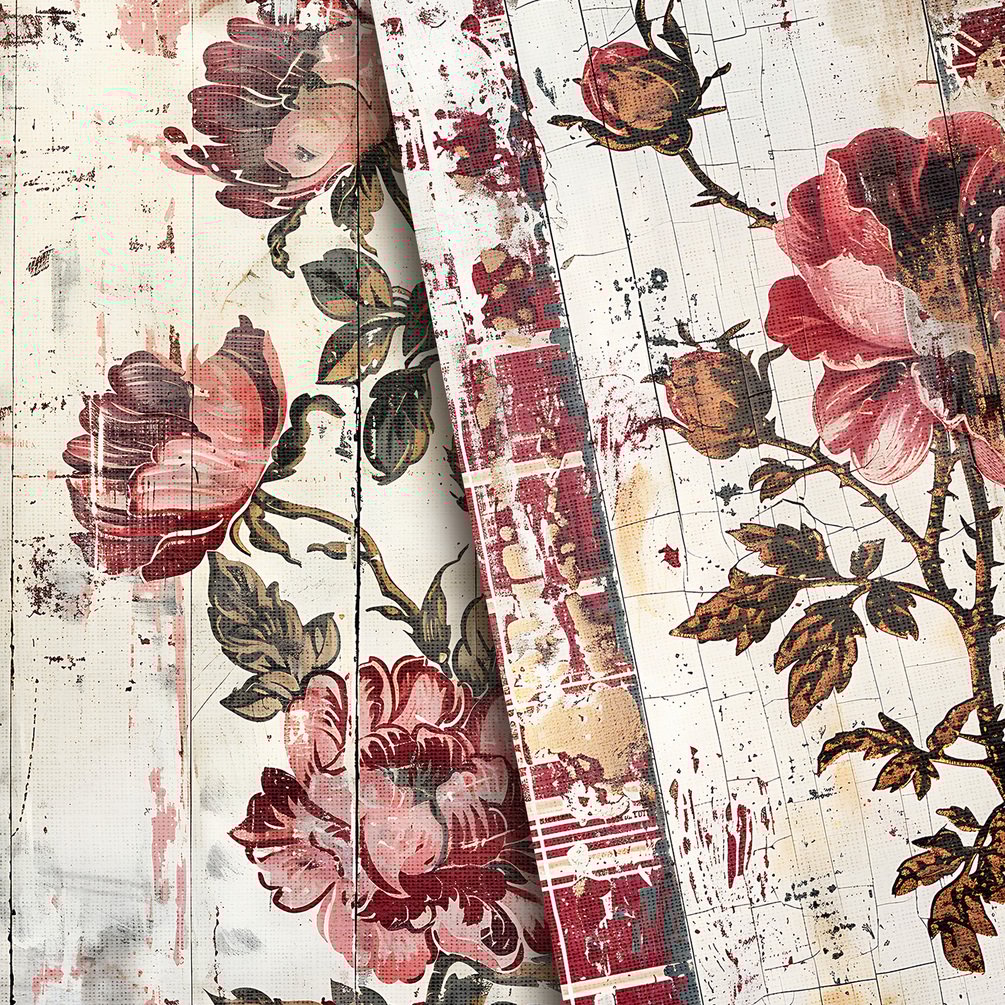 18 pc Shabby Rose Worn Stripe Printable Junk Journal Half Papers for ...