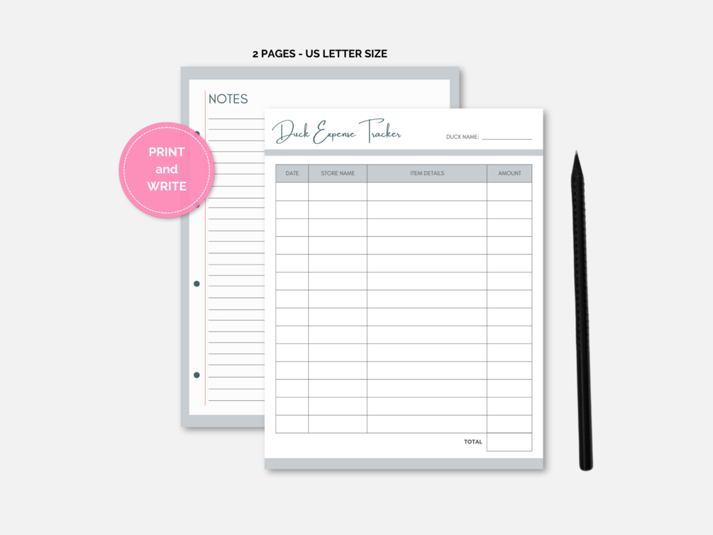 Duck Expense Tracker Printable