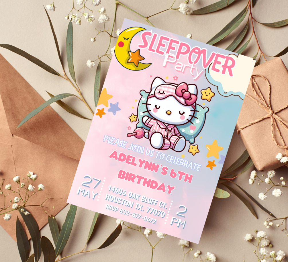 Hello Kitty Sleepover Slumber Gradient Birthday Invitation