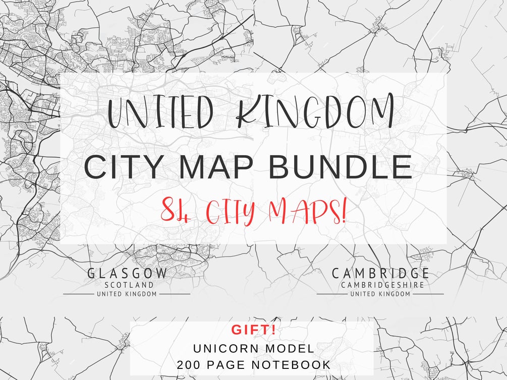United Kingdom City Map Bundle - Decorate Your Walls with 84 City Maps ...