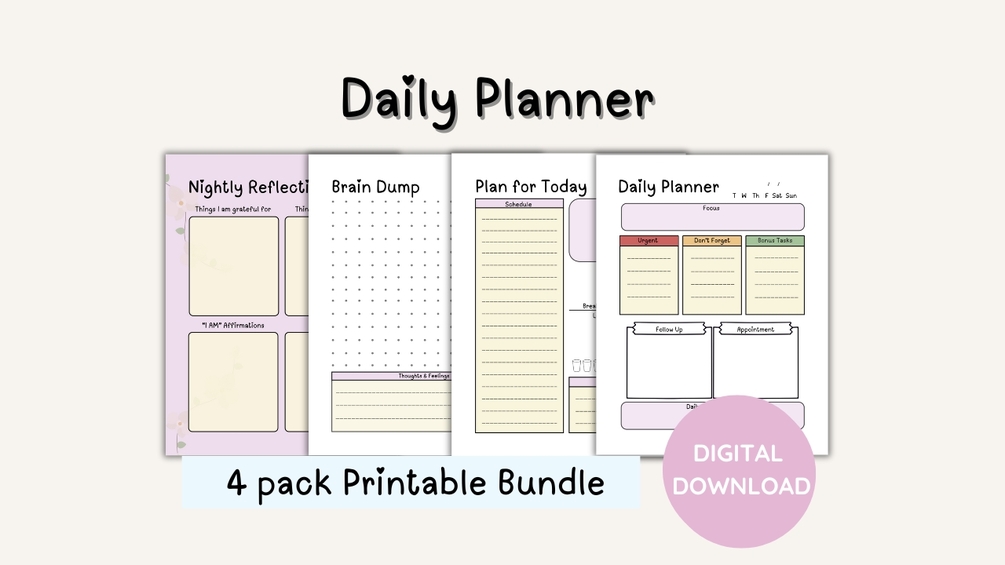 COLORFUL Pink Daily Planner Bundle for Self care and Wellness, Self ...