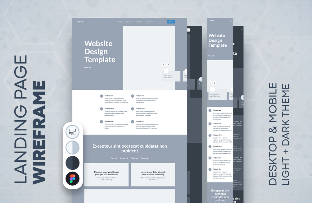 Landing Page Wireframe #72 (Light and Dark theme)