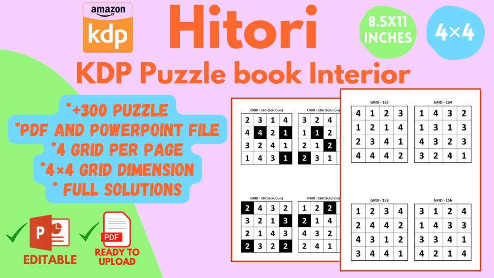 4×4 Hitori Puzzle Book | KDP Interior | Challenging Logic Puzzles | 4×4 ...