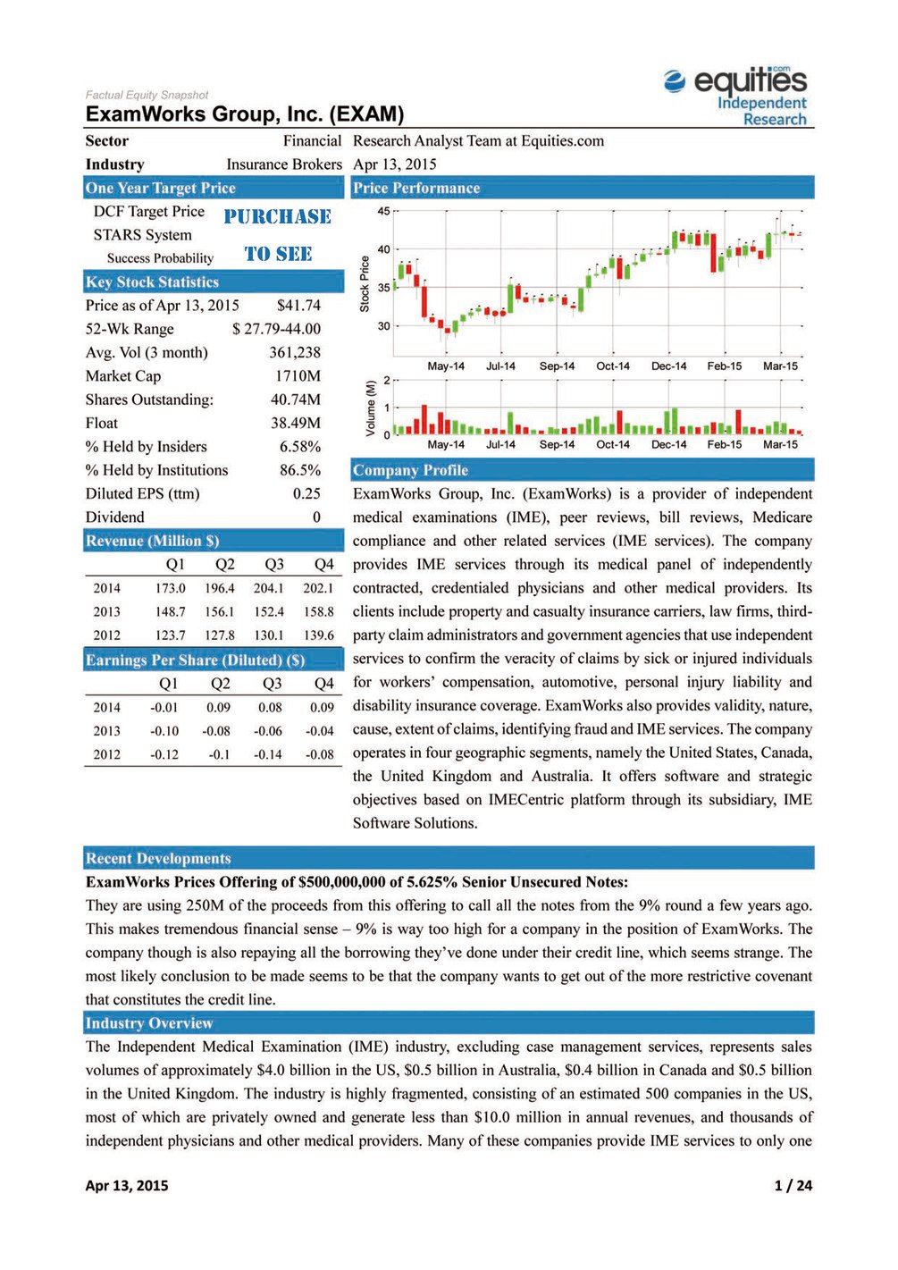ExamWorks Group, Inc. (EXAM) Independent Research Report
