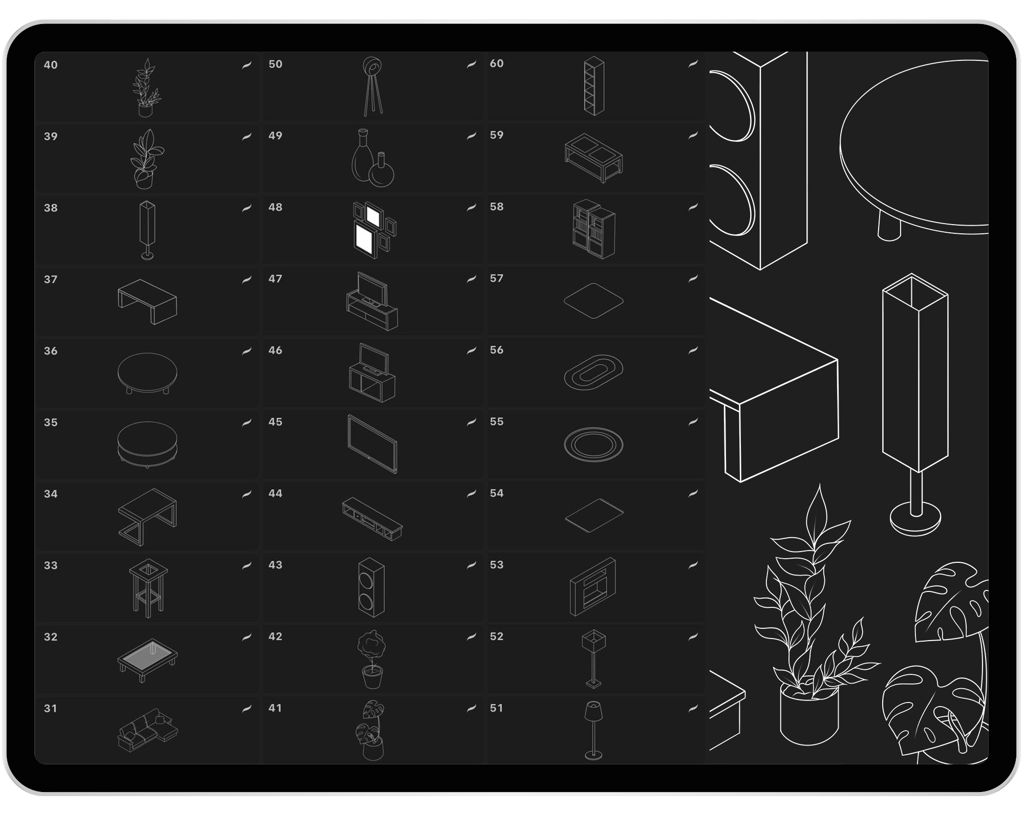 100 Living Room Isometric Brush Collection for Procreate