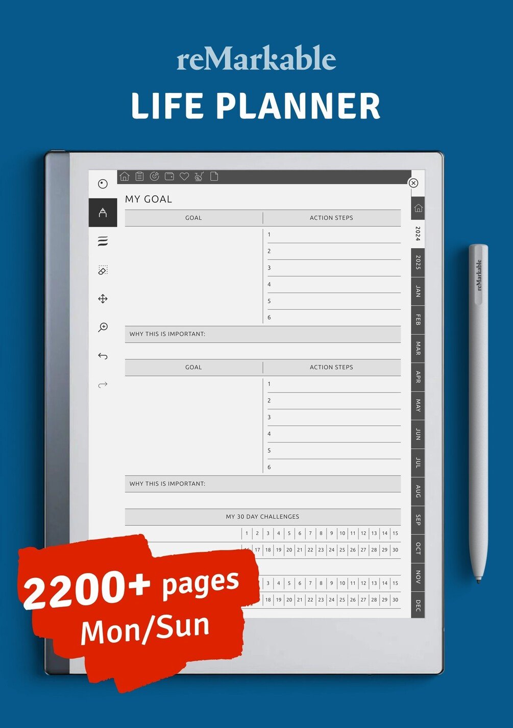 reMarkable life planner for 2024 & 2025