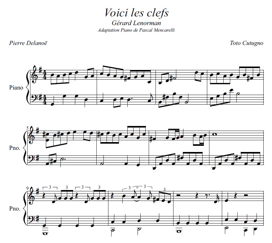 Gérard Lenorman - Voici les clés - Piano Solo
