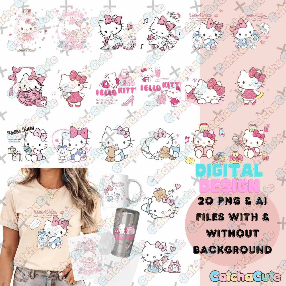20 Hello Kitty Kitten PNG & AI Collection | Sublimation | Kawaii ...