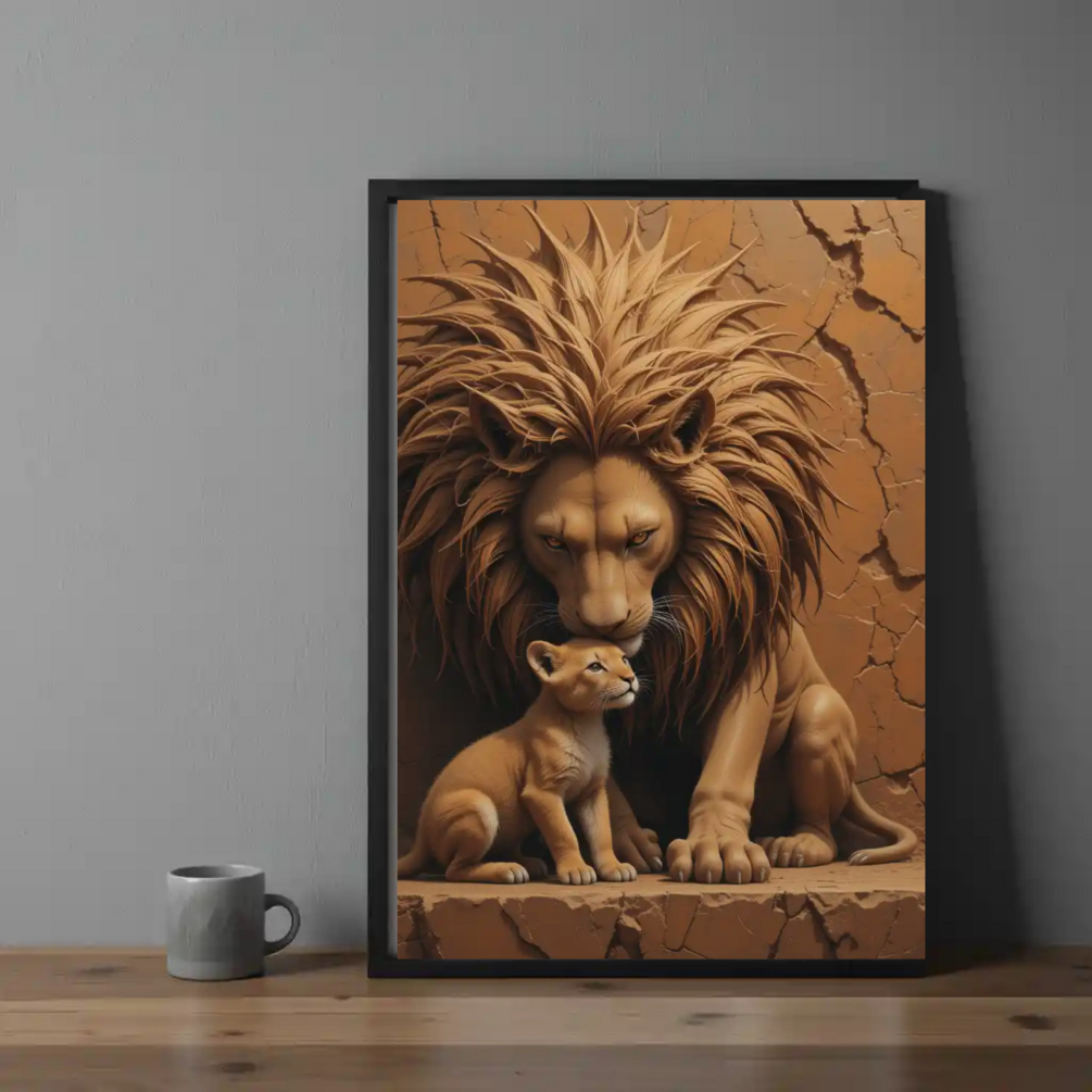 Lion and Cub Sculpture – Digital Wall Art download