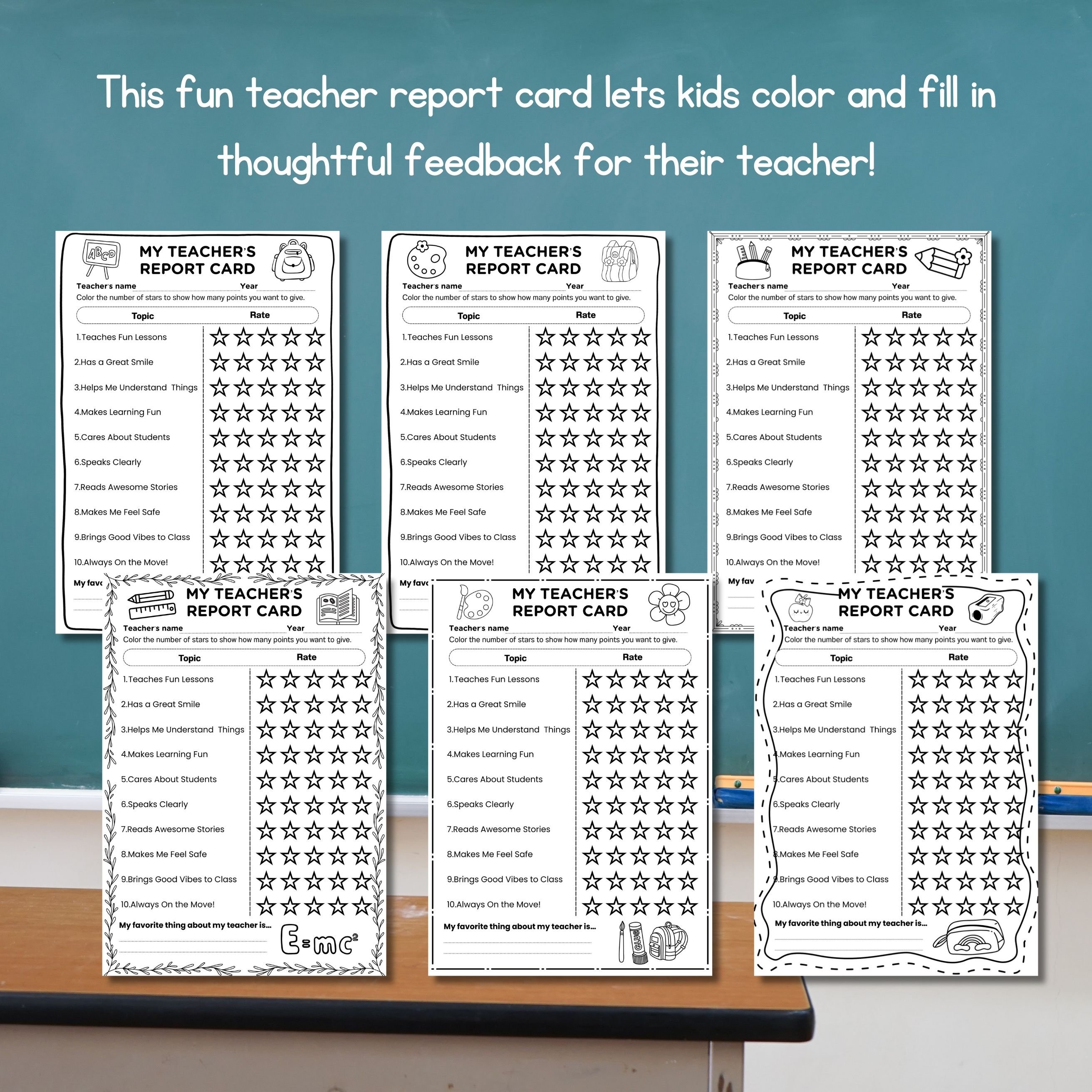 Teacher Appreciation Report Card for Kids, Report Template, End of Year ...