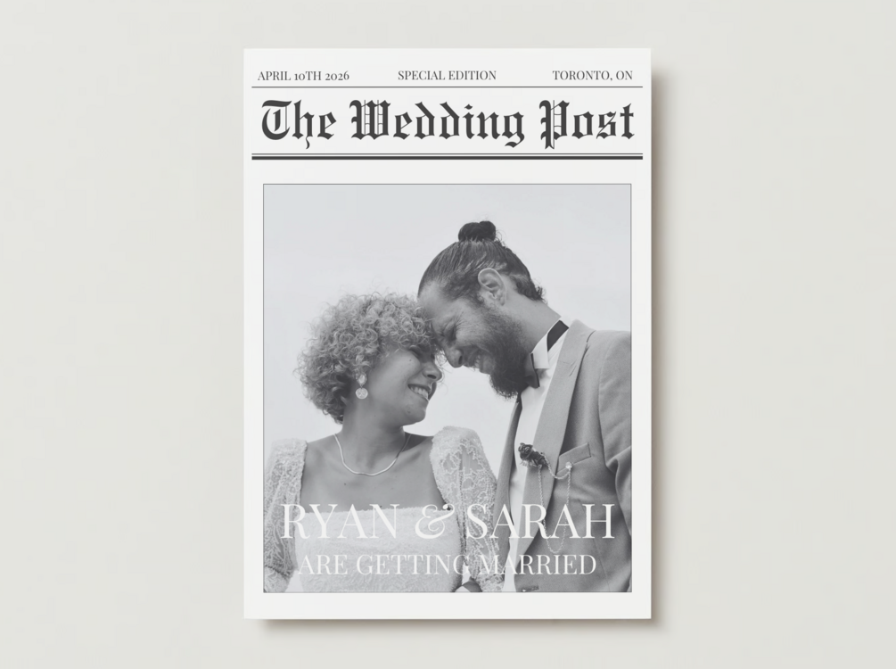 Modern Newspaper-Style Wedding Invitation Template | Editable & Print-Ready