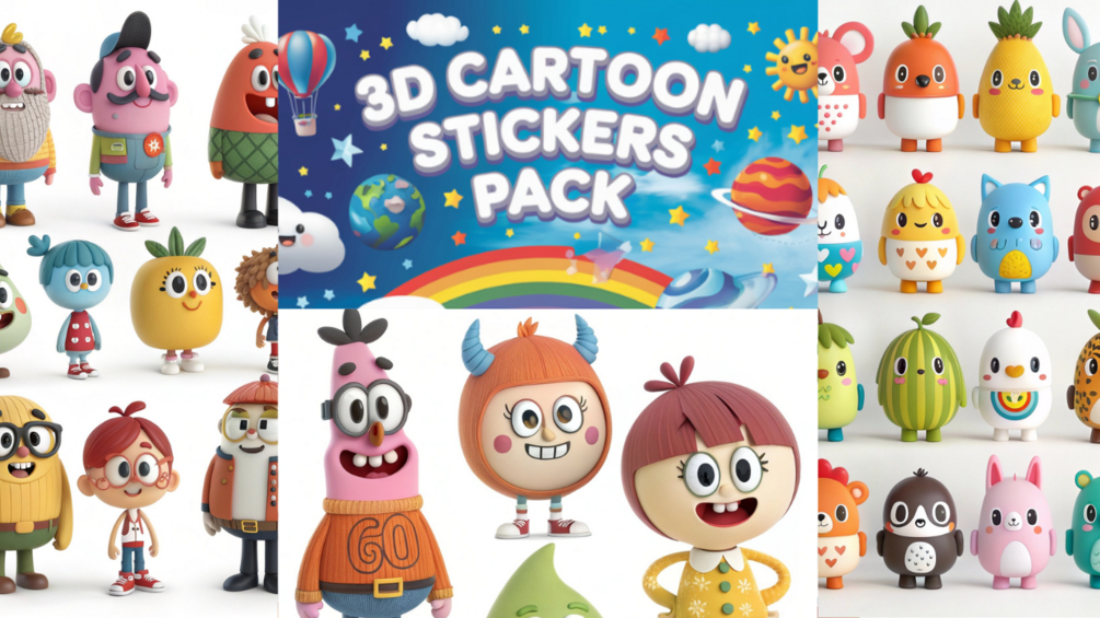 Funny 3D Cartoon Stickers Pack