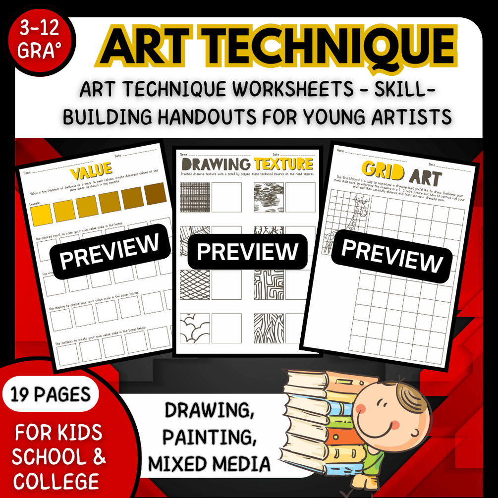 Art Technique Worksheets - Skill-Building Handouts for Young Artists
