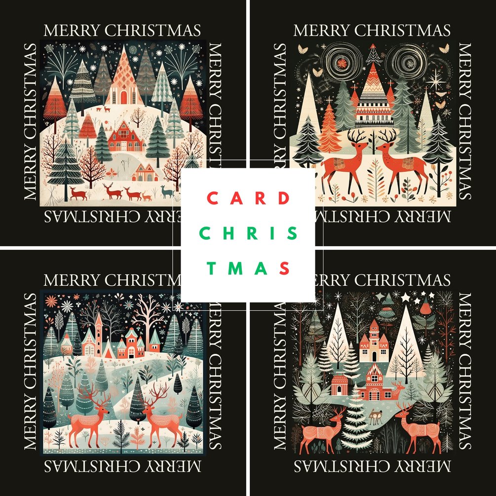 Collection of 4 Retro modern Christmas cards