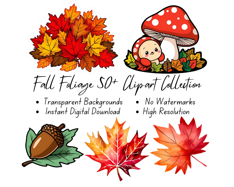 Fall Foliage 50+ Clipart Collection | High-Resolution Digital ...