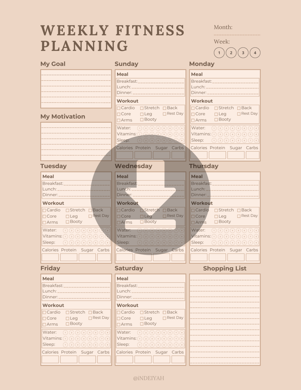WEEKLY FITNESS PLANNER