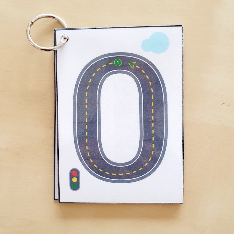 Number Tracing Flashcards, Cars and Roads, Printable, Counting, Learn ...