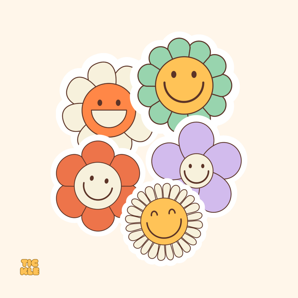 Smiling flowers stickers, die cut sticker packs