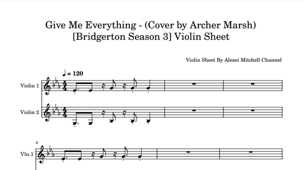 Give Me everything Bridgerton Violin Sheet