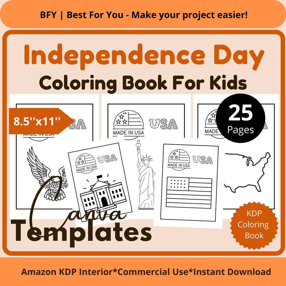 Happy Independence Day Coloring Pages For Kids | Amazon KDP Interior 8. ...