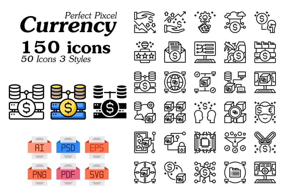 150 currency 50 icons 3 styles