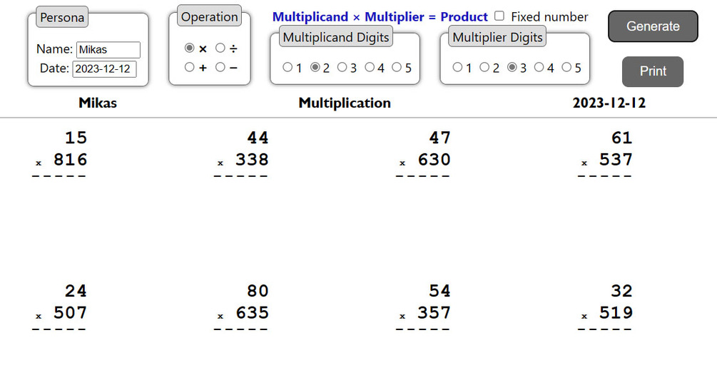 Math Worksheet Generator