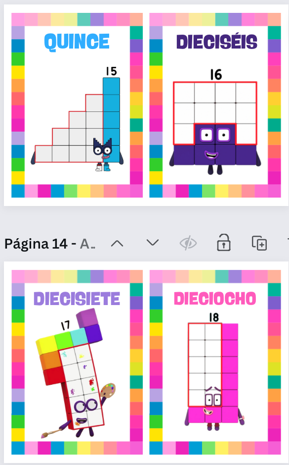 Tarjetas Numberblock del 11-20
