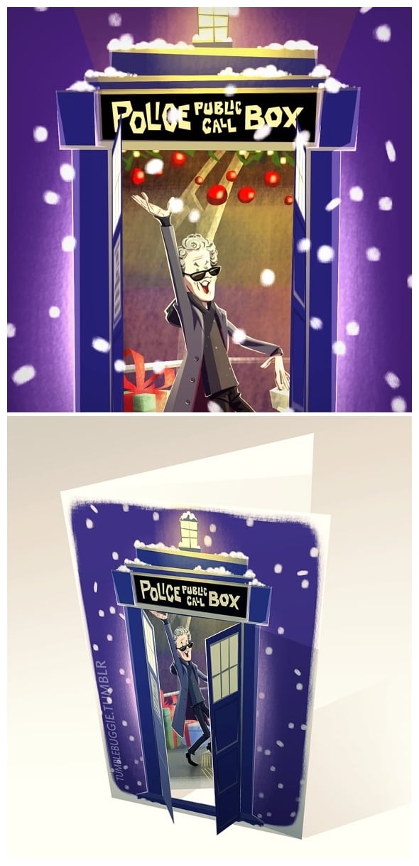 Christmas Card! 12th Doctor behind TARDIS doors!