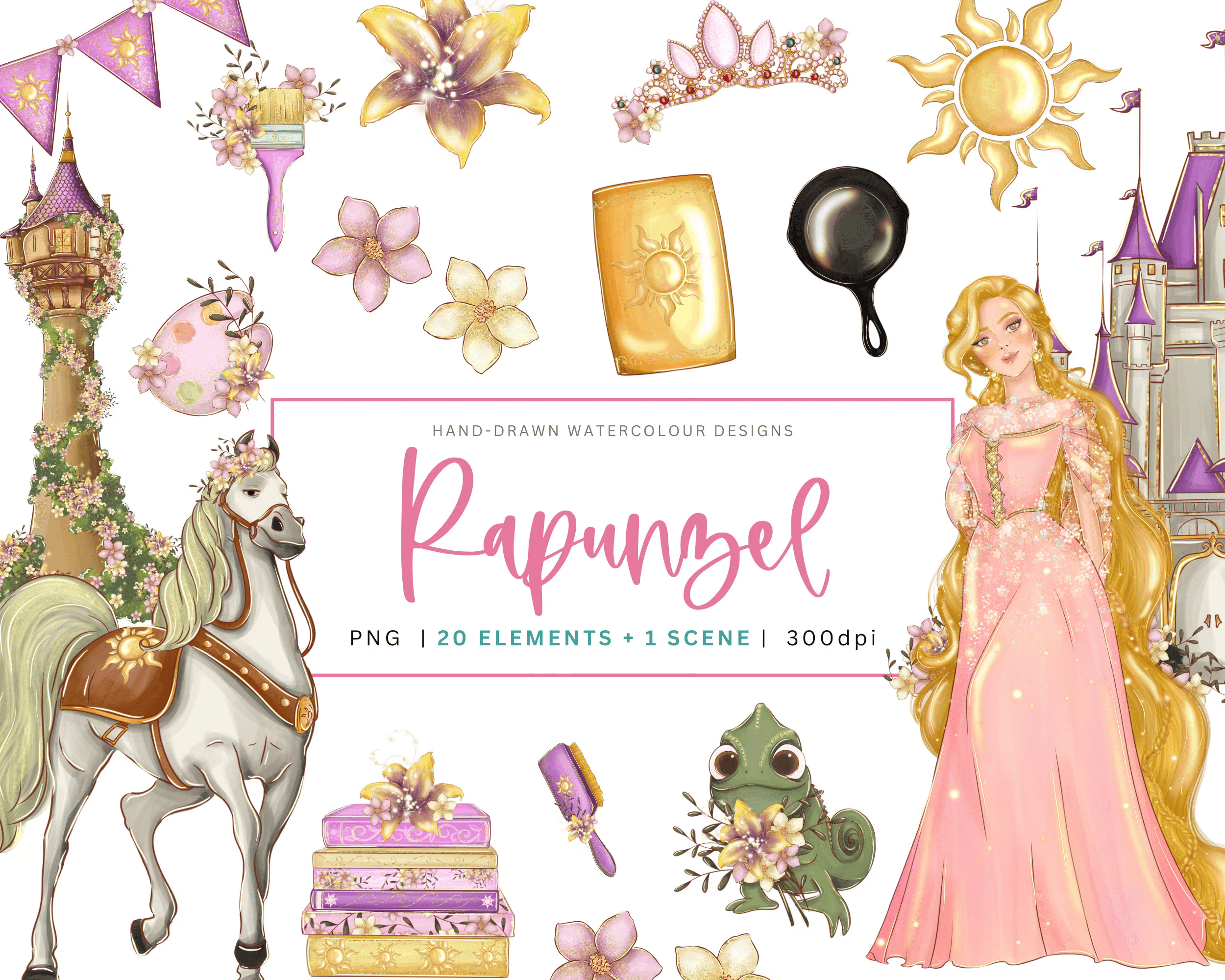Enchanted Rapunzel Clipart Collection - Tangled-Inspired PNGs, Instant ...