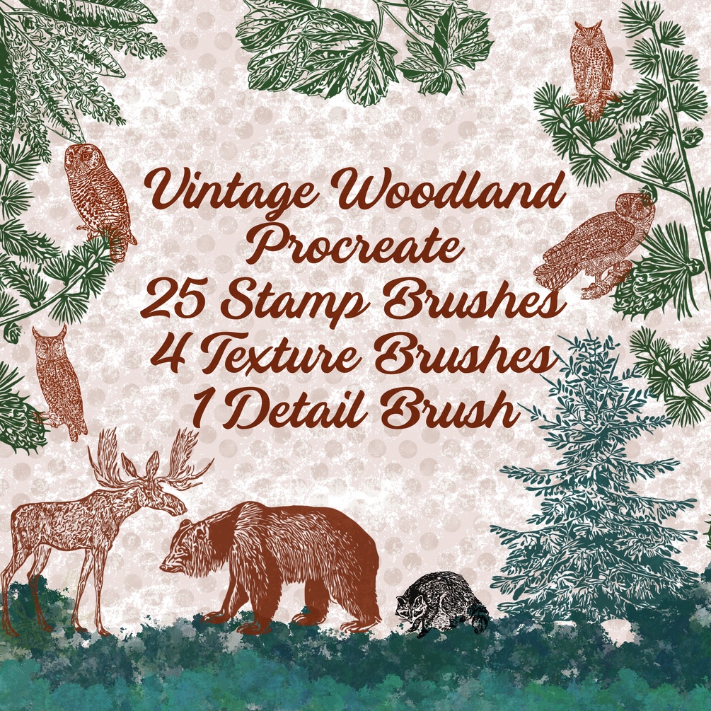 Vintage Woodland Procreate Brush Set | 25 Rustic Animal and Nature ...