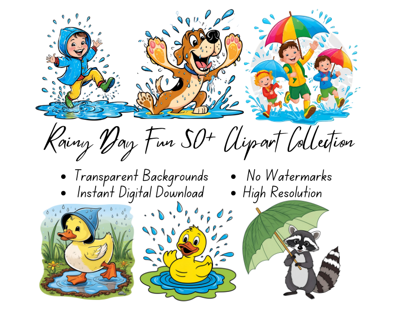 Rainy Day Fun 50+ Clipart Collection | High-Resolution Digital ...