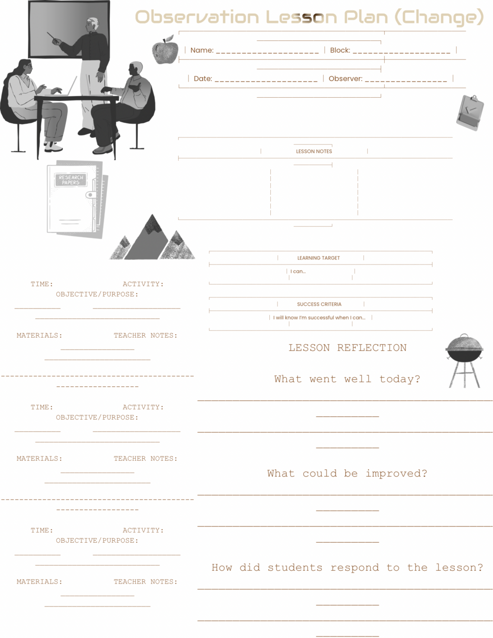 Male Teacher Observation Lesson Plan
