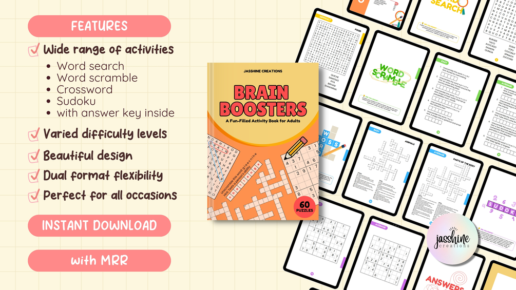 Brain Boosters: A Fun-filled Activity Book for Adults (Printable w/ MRR)