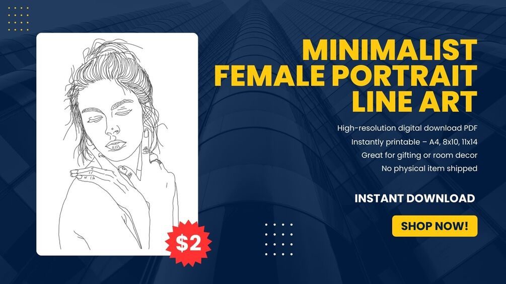 Minimalist Female Portrait Line Art | Modern One Line Drawing | Digital ...