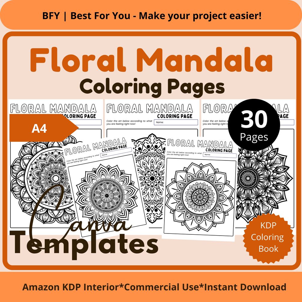 Floral Mandala Coloring Pages Printable | Amazon KDP Interior A4 30 ...