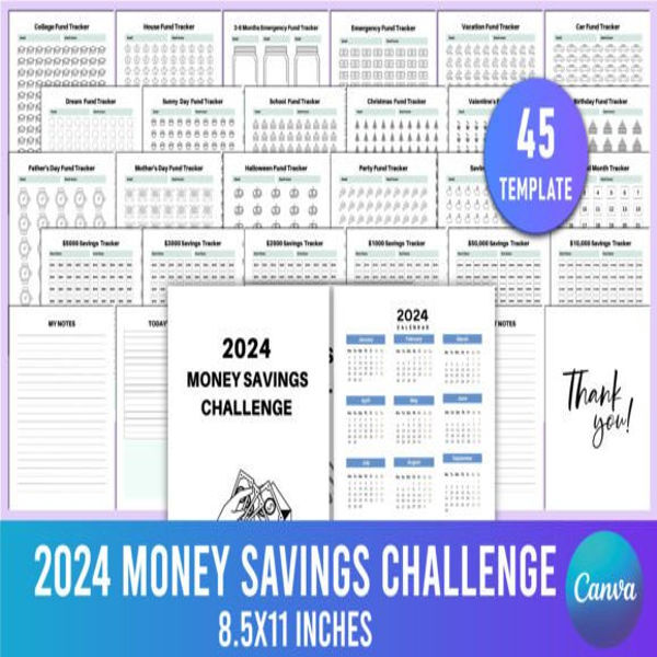 Editable 2024 Money Savings Challenge