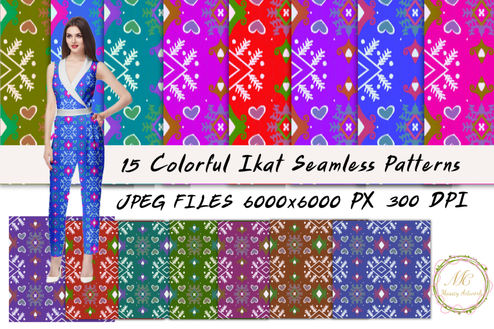 15 Colorful Ikat Seamless Patterns
