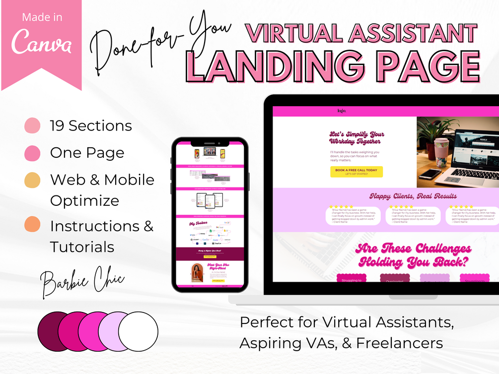 Barbie Chic Virtual Assistant Websites | Canva Virtual Assistant ...