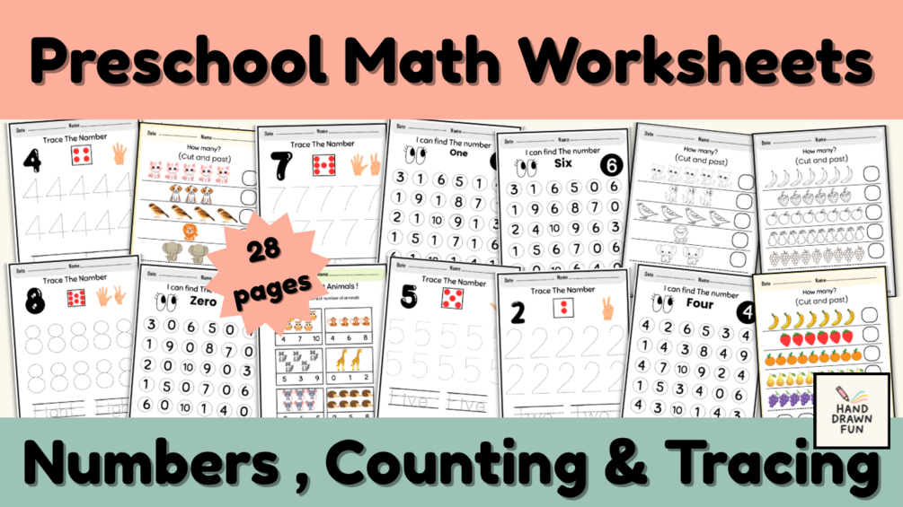 Preschool Math worksheets, Numbers, Counting &Tracing