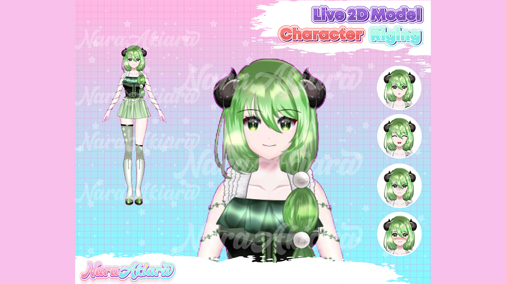 Vtuber Model and Rigging Anime Green Braided Hair Girl with Horn ...