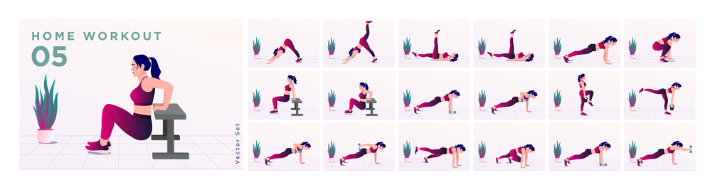 Home workout fitness illustrations.