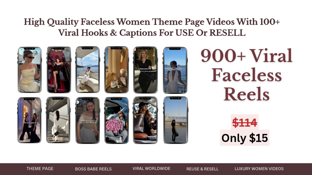 900+ Viral Faceless Luxury Reels for women theme pages with 100+ Viral Hooks & Captions