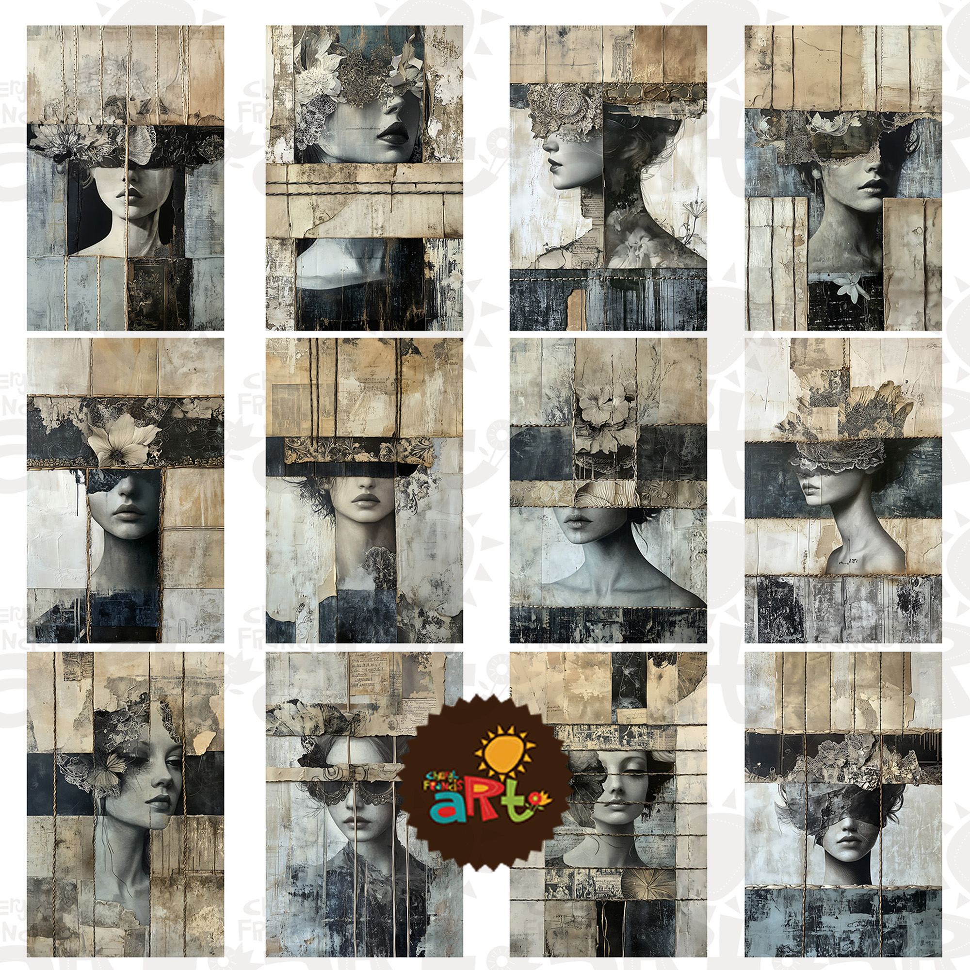 24 pc Medley of Textures Portrait Collage Printable Junk Journal Half ...